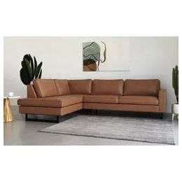 Ecksofa Places of Style "Pinto, 290 cm, Ottomane links / rechts" Sofas Gr. B/H/T: 290 cm x 85 cm x 217 cm, Luxus-Microfaser in Lederoptik, Ottomane links, braun (cognac) Cord, Feincord, Luxus-Microfaser Leder und Chenille