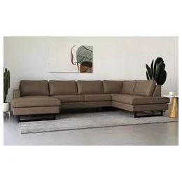 Wohnlandschaft Places of Style "Pinto, 350 cm, U-Form, XXL, mit Ottomanen" Sofas Gr. B/H/T: 350 cm x 85 cm x 206 cm, Luxus-Microfaser in Lederoptik, Ottomane rechts, braun Cord, Feincord, Luxus-Microfaser Leder und Chenille