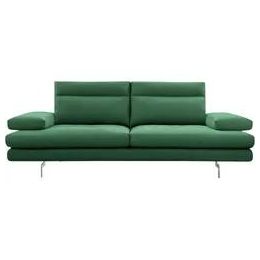 3-Sitzer Calia italia "Toby Wing, Designsofa mit hohem Sitzkomfort, bequem und elegant" Sofas Gr. B/H/T: 208cm x 90cm x 113cm, Microfaser MARIO, mit Sitztiefenverstellung-mit Armlehnenverstellung, grün (verde mario) inklusive Sitztiefenverstellung, Füße in Chrom glänzend