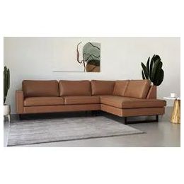 Ecksofa Places of Style "Pinto, 290 cm, Ottomane links / rechts" Sofas Gr. B/H/T: 290 cm x 85 cm x 217 cm, Luxus-Microfaser in Lederoptik, Ottomane rechts, braun (cognac) Cord, Feincord, Luxus-Microfaser Leder und Chenille