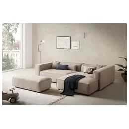 Polsterecke LeGer Home by Lena Gercke "PIARA XXL, L-Form mit Schlaffunktion, Big-Sofa in Cord o. Leinenoptik" Sofas Gr. B/T: 288 cm x 198 cm, Flachgewebe, Ottomane rechts, beige (hellbeige) Hocker stellbar zum Schlafsofa (Krokodilverbinder), tiefe Sitzfläche Bestseller