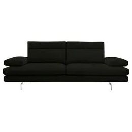 3-Sitzer Calia italia "Toby Wing, Designsofa mit hohem Sitzkomfort, bequem und elegant" Sofas Gr. B/H/T: 208cm x 90cm x 113cm, Leder ANTARES, mit Sitztiefenverstellung-mit Armlehnenverstellung, schwarz (nero antares) inklusive Sitztiefenverstellung, Füße in Chrom glänzend