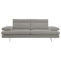 3-Sitzer Calia italia "Toby Wing, Designsofa mit hohem Sitzkomfort, bequem und elegant" Sofas Gr. B/H/T: 208cm x 90cm x 113cm, Leder BULL, mit Sitztiefenverstellung-mit Armlehnenverstellung, weiß (tortora bull) inklusive Sitztiefenverstellung, Füße in Chrom glänzend