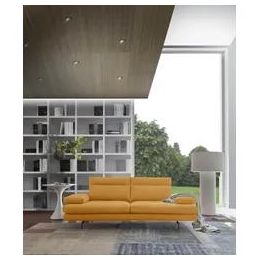 3-Sitzer Calia italia "Toby Wing, Designsofa, hochwertige Verarbeitungsdetails, bequem" Sofas Gr. B/H/T: 208cm x 90cm x 113cm, Leder BULL, mit Sitztiefenverstellung-mit Armlehnenverstellung, orange (senape bull) inkl. Sitztiefenverstellung und Armteilfunktion, Füße in Schwarz matt