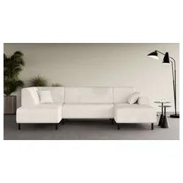 Wohnlandschaft Home Affaire "Wohnlandschaft Arros U-Form, mit Wellenunterfederung" Sofas Gr. B/H/T: 300 cm x 81 cm x 163 cm, Cord, Recamiere rechts, beige (creme) incl. loser Zierkissen, Maße BTH: 30016381 cm, auch in Cord