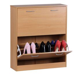 WOHNLING Schuhschrank mit 2 Klappen 87 cm Schuhkipper Buche