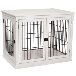 PawHut Hundehütte mit Tischoberfläche, Hundebox für innen, Hundekäfig für Zuhause, 2 Türen, Tierkäfig, Haus