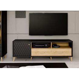 TV-Board FORTE "Fixsmile" Sideboards Gr. B/H/T: 158,3cm x 52,6cm x 41,5cm,, schwarz (mauvelle eiche) modernes TV Board, Echtholzbein, Strukturfront