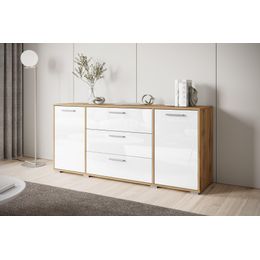 Sideboard Inosign "BOGOTA" Sideboards Gr. B/H/T: 150 cm x 68 cm x 36,4 cm, 3 St., weiß (eichefarbe votan, hochglanz) moderne Kommode, Schubladenschrank mit verstellbaren Einlegeböden