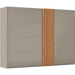 Schwebetürenschrank Rauch "Kleiderschrank Schrank Garderobe Wäscheschrank TEGIO" Schränke Gr. B/H/T: 301cm x 223cm x 69cm, 2 St., grau (fango/glas fango, absetzungen asteiche) mit hochwertigen Holzdekoraufleistung und Glasfront MADE IN GERMANY