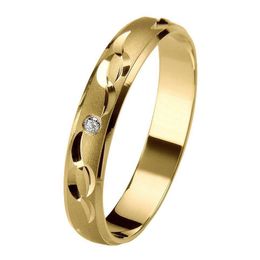 Trauring Firetti "Schmuck Geschenk Gold 375 Hochzeit Ehering "LIEBE"" Fingerringe Gr. 16,5, 0,01 ct SI = kleine Einschlüsse mit Brillant, Gelbgold 375, 3,5 mm, goldfarben (gelbgoldfarben) Made in Germany, wahlweise mit oder ohne Brillant