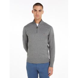 Troyer Tommy Hilfiger "ESSENTIAL COTTON ZIP MOCK" Gr. S, grau (medium grey heather) Herren Pullover