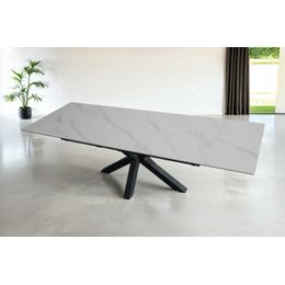 Esstisch 180 (260) x 90 cm weiß matt Keramiktisch ausziehbar Spider Gestell schwarz MIMO