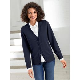 WITT Damen Strickjacke mit farblich abgestimmten Kn&ouml;pfen, marine, Gr&ouml;&szlig;e 52