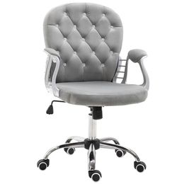 HOMCOM Ergonomischer Bürostuhl, Chefsessel, Gepolsterte Rückenlehne, Grau, 59,5 x 60,5 95-105 cm