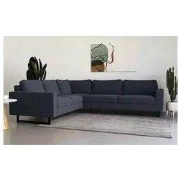 Ecksofa Places of Style "Pinto, 250/290 cm, langer Schenkel, XXL, Ottomane" Sofas Gr. B/H/T: 290cm x 85cm x 250cm, Feincord, langer Schenkel links, blau (rauchblau) Cord, Feincord, Luxus-Microfaser Leder und Chenille