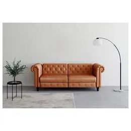 3-Sitzer DOREL HOME "Felix, Schlafsofa 236 cm, (Liegefläche 108x190cm), Rückenlehne" Sofas Gr. B/H/T: 236 cm x 83 cm x 87 cm, Kunstleder, braun (cognac) 3-fach verstellbar, Velours, Kunstleder, Luxus-Microfaser Vintage