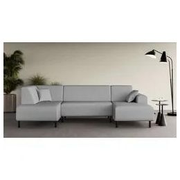 Wohnlandschaft Home Affaire "Wohnlandschaft Arros U-Form, mit Wellenunterfederung" Sofas Gr. B/H/T: 300 cm x 81 cm x 163 cm, Struktur 1, Recamiere rechts, grau (hellgrau) incl. loser Zierkissen, Maße BTH: 30016381 cm, auch in Cord