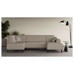 Wohnlandschaft Home Affaire "Wohnlandschaft Arros U-Form, mit Wellenunterfederung" Sofas Gr. B/H/T: 300 cm x 81 cm x 163 cm, Struktur 2, Recamiere rechts, grau (taupe) incl. loser Zierkissen, Maße BTH: 30016381 cm, auch in Cord