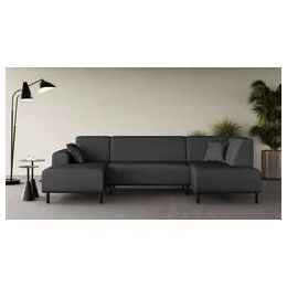 Wohnlandschaft Home Affaire "Wohnlandschaft Arros U-Form, mit Wellenunterfederung" Sofas Gr. B/H/T: 300 cm x 81 cm x 163 cm, Struktur 1, Recamiere links, grau (anthrazit) incl. loser Zierkissen, Maße BTH: 30016381 cm, auch in Cord