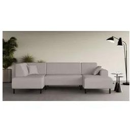 Wohnlandschaft Home Affaire "Wohnlandschaft Arros U-Form, mit Wellenunterfederung" Sofas Gr. B/H/T: 300 cm x 81 cm x 163 cm, Struktur 2, Recamiere rechts, grau (hellgrau) incl. loser Zierkissen, Maße BTH: 30016381 cm, auch in Cord