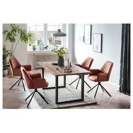 Essgruppe Salesfever Sitzmöbel-Sets Gr. Microfaser, Esstisch Akazie, Esszimmerstuhl cognac-90 + Drehfunktion, braun (natur, cognac, schwarz + cognac schwarz) Stühle mit 360 Grad Drehplatte unter der Sitzfläche