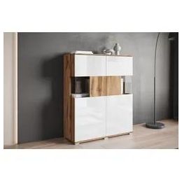 Highboard Inosign "Kenia" Sideboards Gr. B/H/T: 100cm x 120cm x 39,5cm, weiß (eichefarbe votan/ hgl) Modernes Highboard mit Glastüren, Breite 100 cm