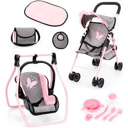 Puppenbuggy BAYER "Set mit Tasche" Puppenwagen rosa (grau, schmetterling) Kinder