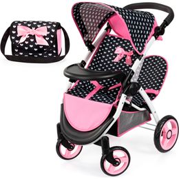 Puppen-Zwillingsbuggy BAYER "Twin Star, schwarz" Puppenwagen schwarz Kinder mit Wickeltasche