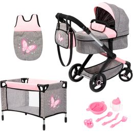 Kombi-Puppenwagen BAYER "Xeo Mega, grau/rosa" Puppenwagen grau (grau, rosa) Kinder