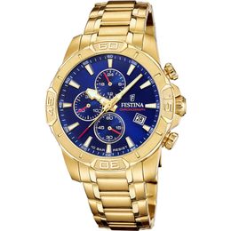 Chronograph Festina "Timeless Chronograph" Armbanduhren goldfarben-blau Herren Quarzuhr, Armbanduhr, Herrenuhr, Edelstahlarmband, analog, Tag