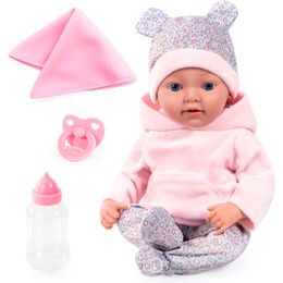 Babypuppe BAYER "Reborn Baby, 38 cm Bärenmuster" Puppen rosa (rosa, grau) Kinder