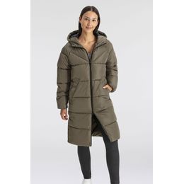 Steppmantel Only "ONLAMAND LONG PUFFER COAT CS OTW" Gr. S (36), grün (kalamata), Damen, Web, Steppware, Obermaterial: 100% Polyester, unifarben, Mäntel, mit Kapuze und praktischem 2-Wege Reißverschluss