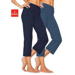 Caprihose Vivance ACTIVE, Damen, Gr. 32/34, N-Gr, blau (1x jeans, 1x denim), Single Jersey, Obermaterial: 60% Baumwolle, 35% Polyester, 5% Elasthan, unifarben, Basic, eng 3/4-Länge, Hosen, mit Gummibund, Loungewear