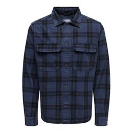 Only & Sons Langarmhemd ONLY & SONS "ONSOLIVER TWILL OVERDYE OVERSHIRT BF" Gr. L, N-Gr, blau (dress blues checks:black) Herren Hemden