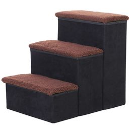 PawHut Haustiertreppe Katzentreppe Hundetreppe Faltbar Tiertreppe mit Stauraum MDF Schwarz 40 x 54 x 48 cm