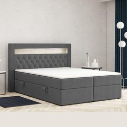 Boxspringbett DENVER mit LED und Bettkasten 160 x 200 cm Webstoff Anthrazit Bett Bettkasten