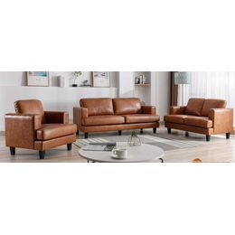 Happy Home 3-2-1 Sofaset 3tlg. hellbraun Lederoptik