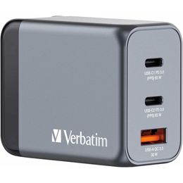 Verbatim GaN Charger 65W, Power Adapter mit USB-C und USB-A, Schnellladegerät als Mehrfachstecker