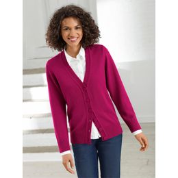 WITT Damen Strickjacke mit farblich abgestimmten Kn&ouml;pfen, fuchsia, Gr&ouml;&szlig;e 52