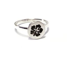 Edelschmiede925 Silberring zarter Silberring 925/- mit Hibiskus Blüte geschwärzt #50