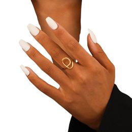 YRIIOMO Fingerring Goldener offener Ring mit Buchstabenund Linienmuster, verstellbarer, Ring für Damen