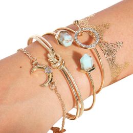 AUKUU Armband Einfache weibliche Persönlichkeit geknoteter Ring Halbmond Armband, Armband vierteiliges Set Armband