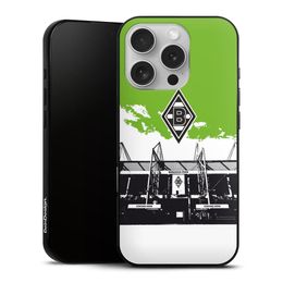 DeinDesign iPhone 16 Pro Handy Slim Case extra d&uuml;nn Silikon Handyh&uuml;lle schwarz H&uuml;lle Merchandise Borussia M&ouml;nchengladbach Stadium Silikon Slim Case