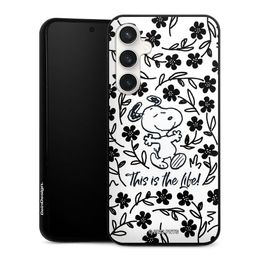 DeinDesign Galaxy S23 FE Handy Silikon H&uuml;lle Case schwarz Handyh&uuml;lle Peanuts Flowers Snoopy