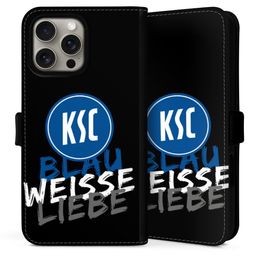 DeinDesign iPhone 16 Pro Handy Klapph&uuml;lle Handyh&uuml;lle aus Kunst Leder schwarz Flip Case Ksc Karlsruher Sc Official Licensed Product Sideflip mit Lasche