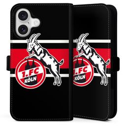 DeinDesign iPhone 16 Handy Klapph&uuml;lle Handyh&uuml;lle aus Kunst Leder schwarz Flip Case Official Licensed Product 1. Fc K&ouml;ln Logo Sideflip mit Lasche