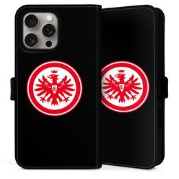 DeinDesign iPhone 16 Pro Handy Klapph&uuml;lle Handyh&uuml;lle aus Kunst Leder schwarz Flip Case Sge Eintracht Frankfurt Eagle Sideflip mit Lasche