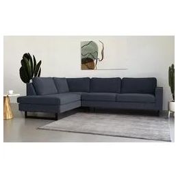 Ecksofa Places of Style "Pinto, 290 cm, Ottomane links / rechts" Sofas Gr. B/H/T: 290cm x 85cm x 217cm, Feincord, Ottomane links, blau (rauchblau) Cord, Feincord, Luxus-Microfaser Leder und Chenille