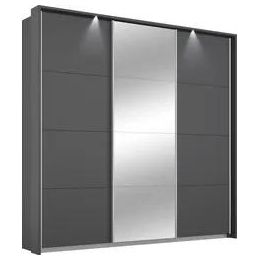 Schwebetürenschrank Rauch "Kleiderschrank Schrank Garderobe Wäscheschrank TOMA mit Passepartout" Schränke Gr. B/H/T: 211 cm x 214 cm x 64 cm, Passepartout mit Beleuchtung, grau (graumetallic) inkl. Regaleinsatz sowie zusätzlichen Einlegeböden MADE IN GERMANY